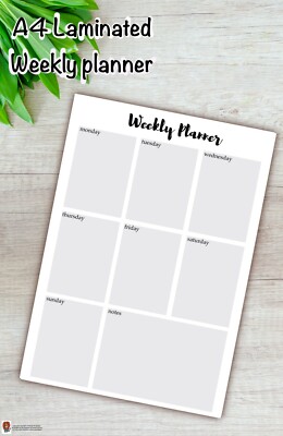 Handmade, A4, Weekly Planner, Laminated, Wipe clean, Black & White ...
