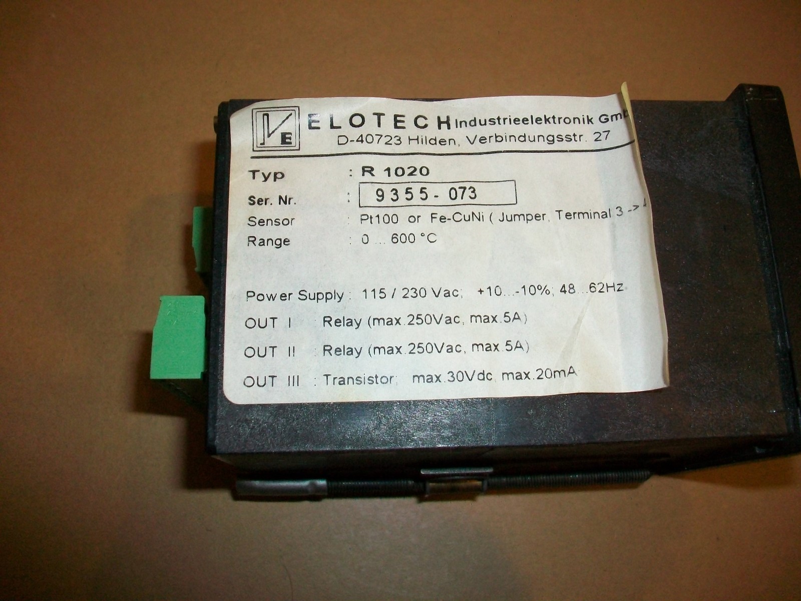 Elotech Temperature Controller R1020 PT100 0-600 c 115 / 230VAC | eBay