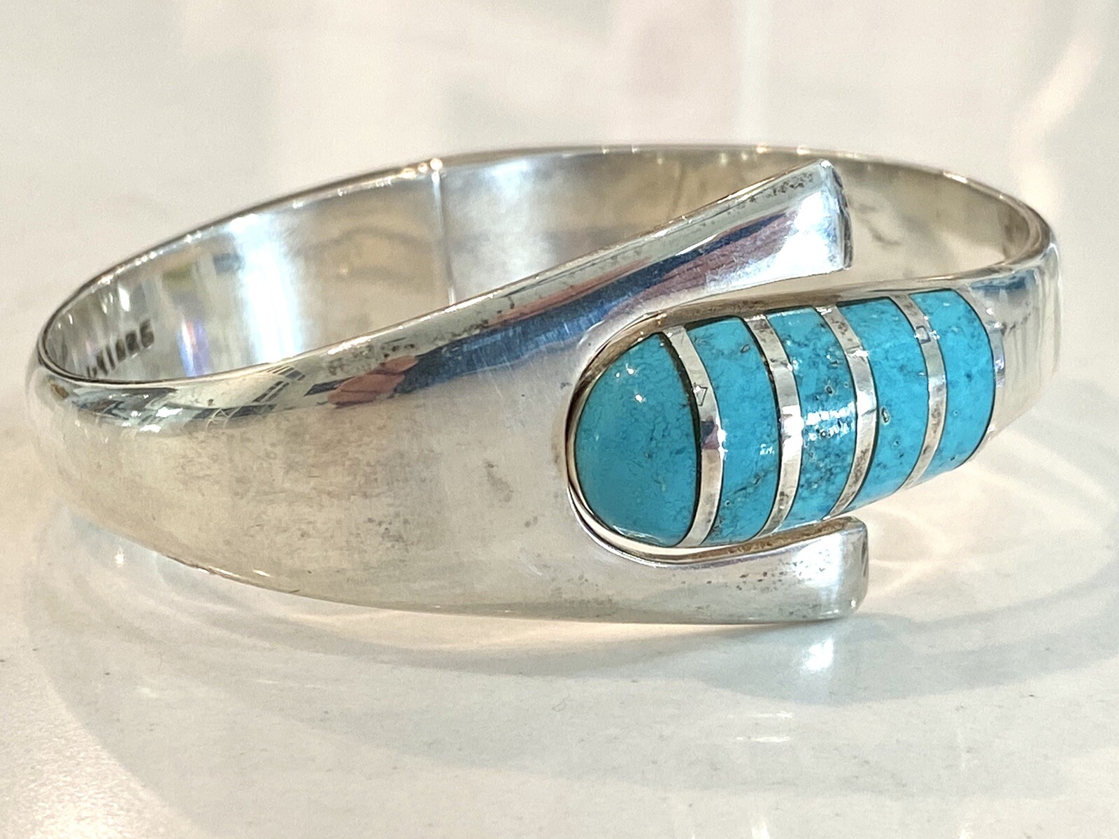 Vintage Taxco Turquoise Inlay & Sterling 925 Bracelet… - Gem