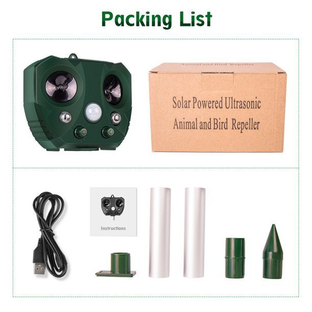 Solar Ultrasonic Bird Repellers Pest Control Scarer Deterrent Fox ...