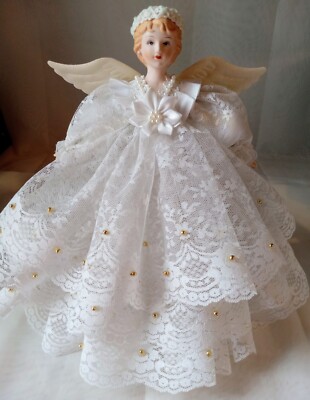 Tree /Table Top Angel Porcelain Head and Hands Lace Overlay 12" | eBay