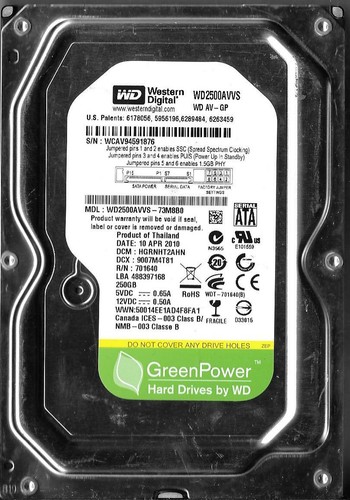 Western Digital WD2500AVVS-73M8B0 250GB Sata Hard Drive DCM: HGRNHT2AHN ...