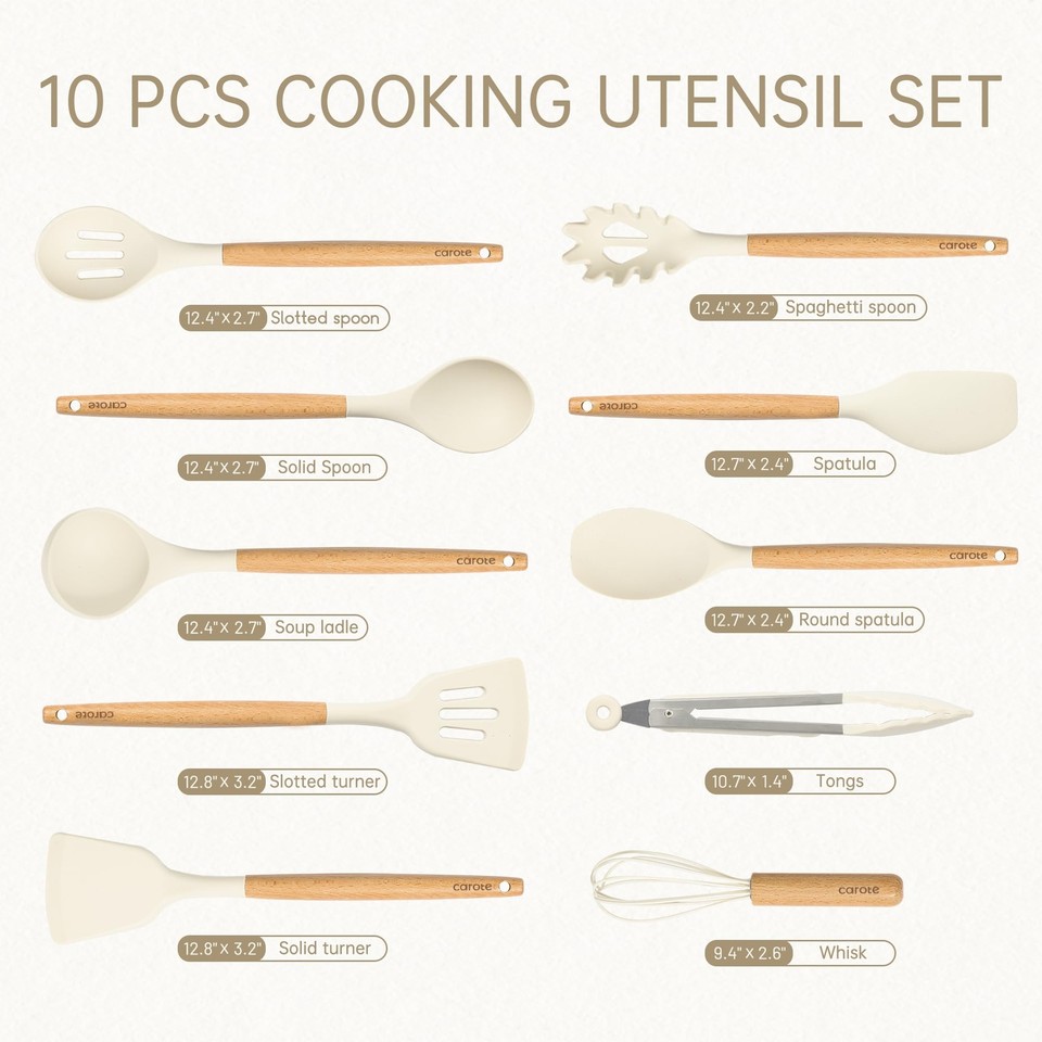 CAROTE Silicone Cooking Utensils Set Kitchen Utensils Set 10 Pcs for ...