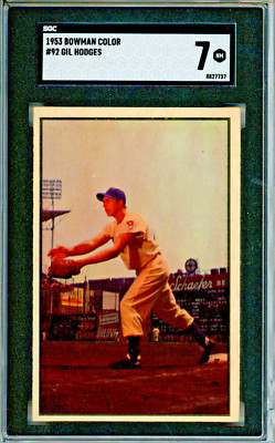 1953 Bowman Color Gil Hodges baseball card, SGC graded NM 7, #92 in the ...