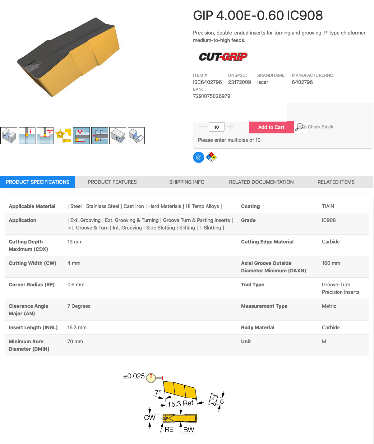 10 Pcs Iscar GIP 4.00E-0.60 IC908 , 1 Box ! | eBay