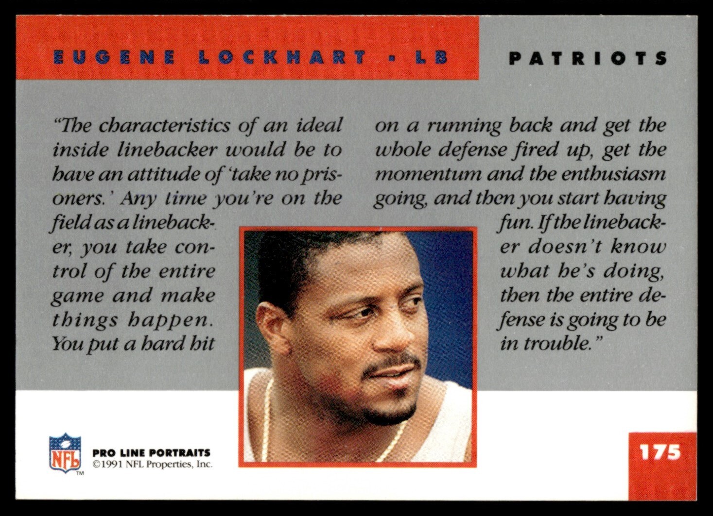 1991 Pro Line Portraits #175 Eugene Lockhart New England Patriots | eBay