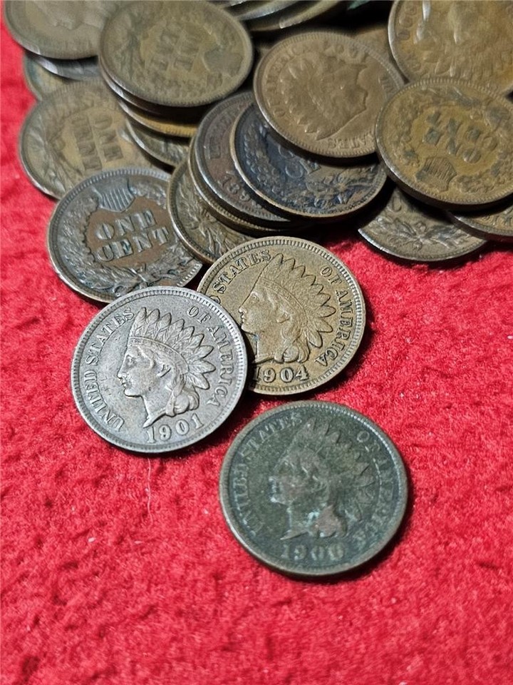 Dealer's Overstock Bag of 50 Circulated MIXED DATE Indian Head Penny's ...