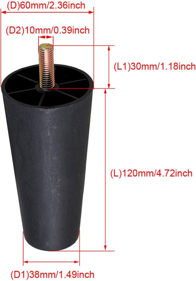 SHANOER 4pcs 120mm Black Plastic Sofa Legs Couch Legs Replacement for ...