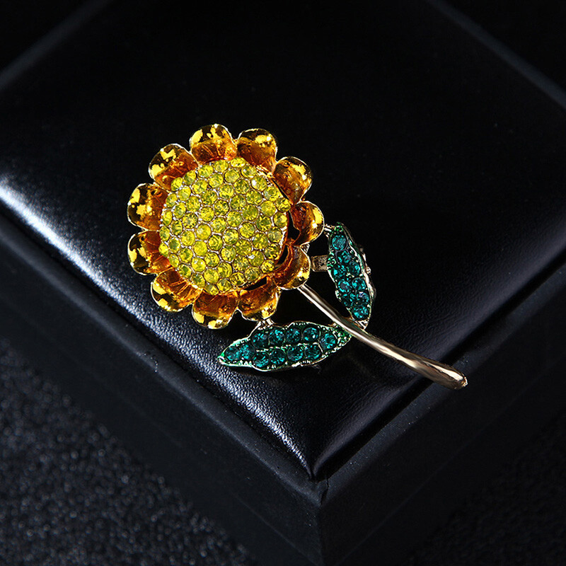 Crystal Sunflower Brooches Pin Enamel Flower Weddings Banquet Party ...