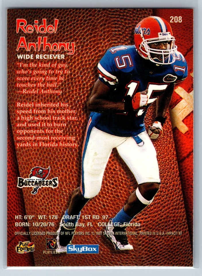 1997 SkyBox Impact Reidel Anthony Rookie Tampa Bay Buccaneers RC #208 ...