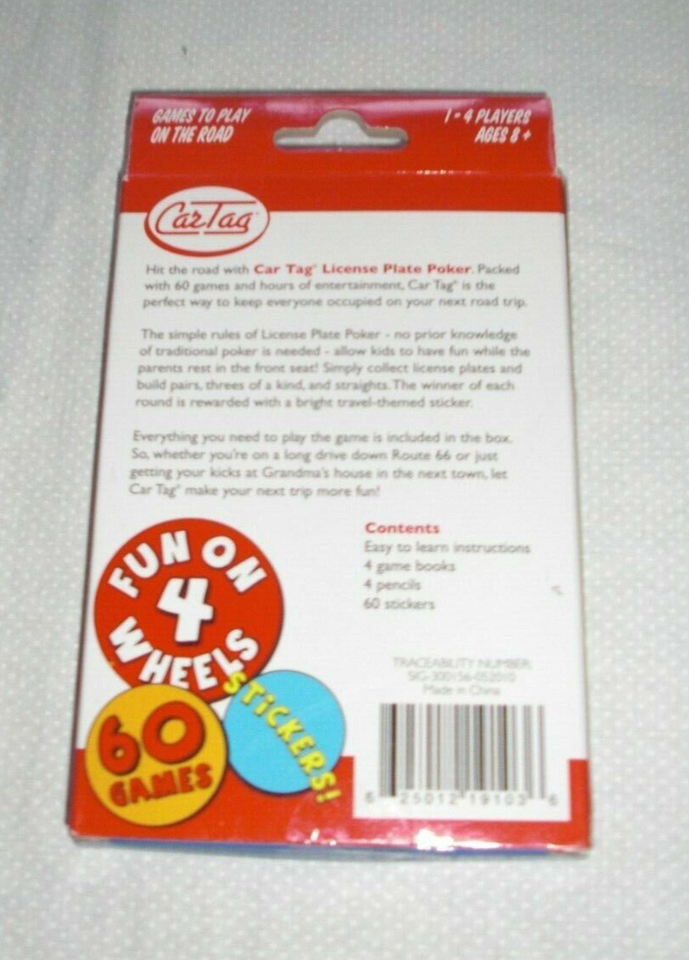 Car Tag License Plate Poker Travel Games 8+ Boys & Girls 60 Games New ...