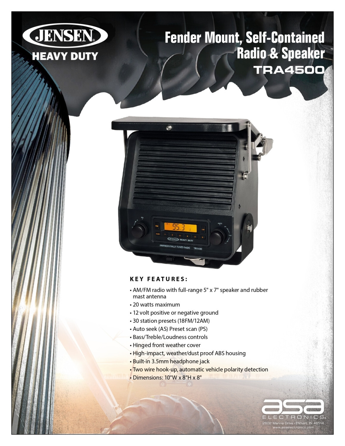 JENSEN TRA4500 Fender Mount, Self-Contained Radio, Speaker & Rubber ...