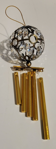 WIND CHIME Small Filigree Globe Gold Metal Clear Faceted Crystals & 5 ...