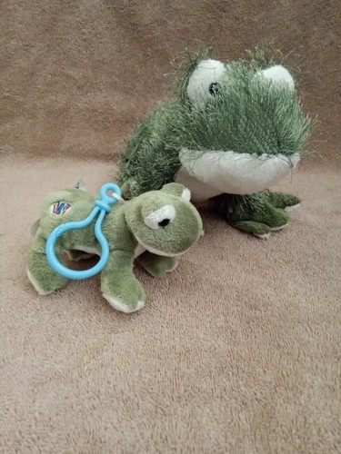 WEBKINZ GREEN FROG HM001 STUFFED 6" PLUSH AND FROG KINZ KLIP TOY ...
