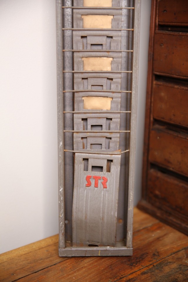 Vintage Time Card Holder Slot Rack Gray Metal Industrial Office ...