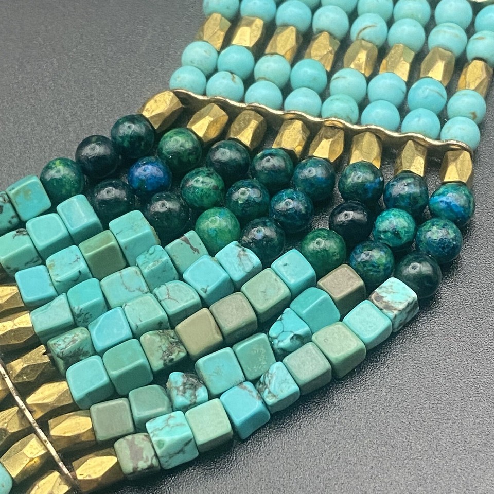Nakamol Signed Necklace Layered Natural Stone Turquoise Bib Gold Bead ...