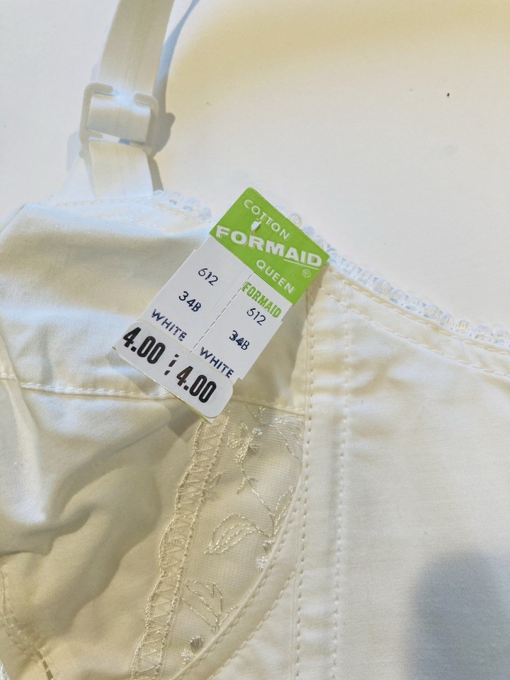 Vintage 1950s 1960s long line cotton cone bullet bra 34B Formaid new w ...