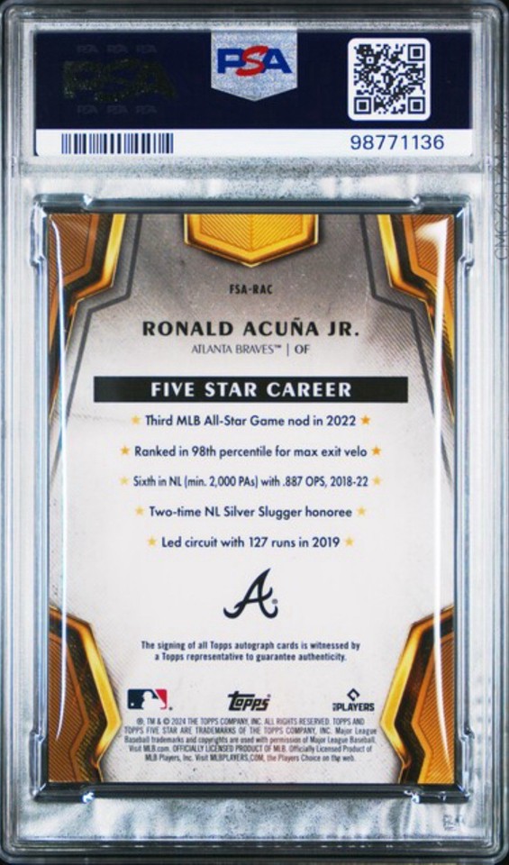 2024 Topps Five Star Ronald Acuna Jr. Auto Green 13/15 Jersey # Match ...