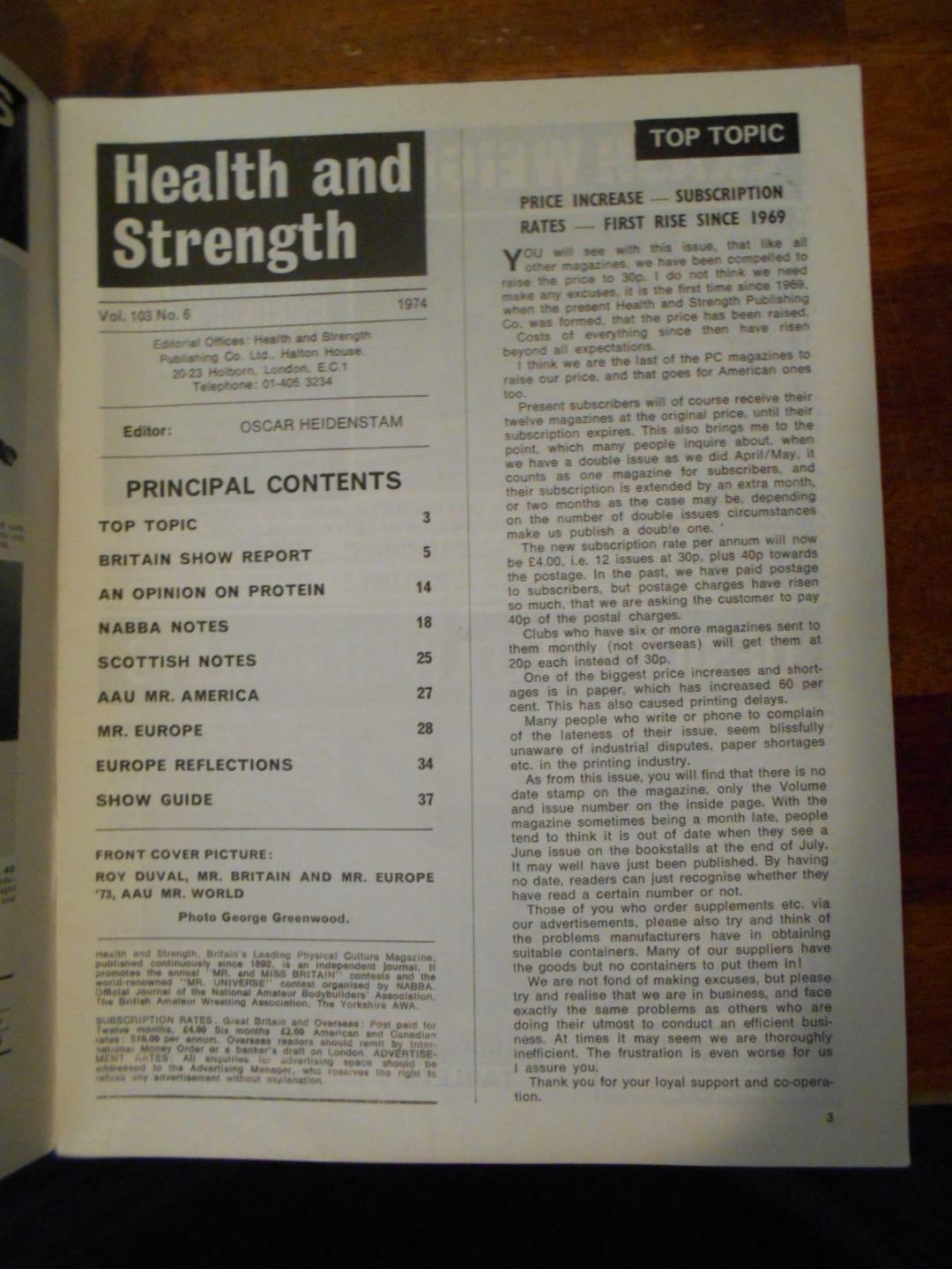 HEALTH AND STRENGTH bodybuilding muscle magazine ROY DUVAL 1974 (UK) | eBay