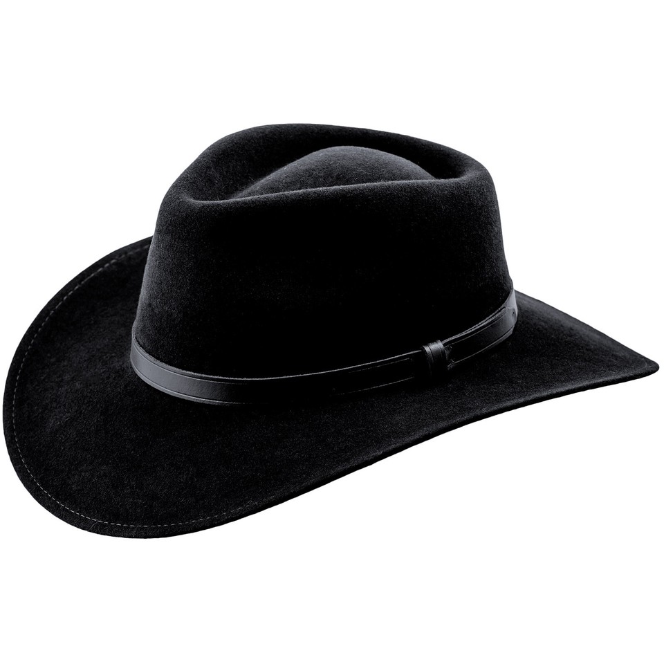 Sterkowski SHARPS Wool Fedora Hat Wide Brim Elegant Cowboy Black / Gray ...
