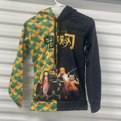 Demon Slayer Checkered Hoodie M Graphic Anime Pullover | eBay
