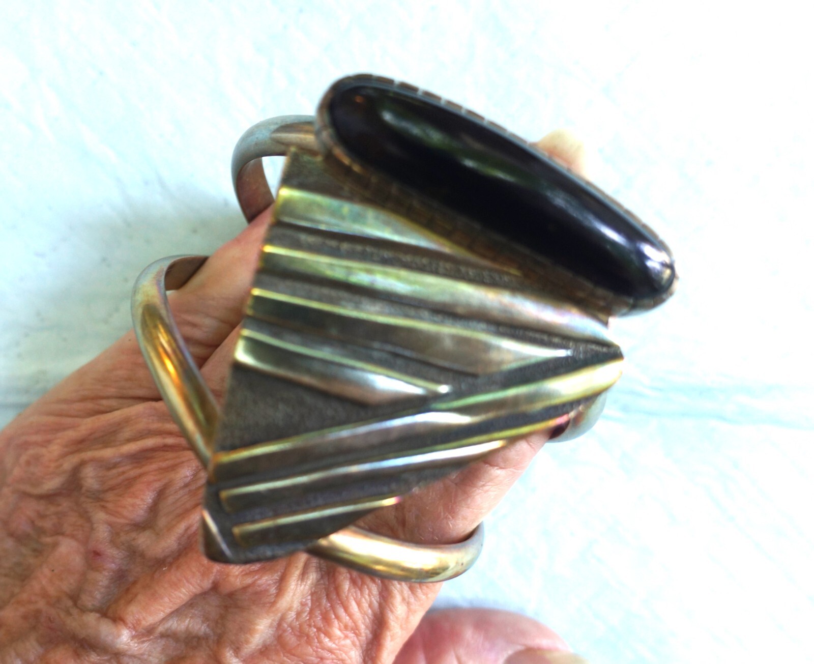 MARK D STEVENS CUFF BRACELET SS SIGNED ONYX ONE OF A … - Gem