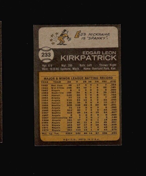 1973 Topps #233 ED KIRKPATRICK Royals NRMT | eBay