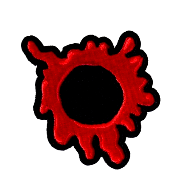 GUN BULLET HOLE BLOOD RED ON BLACK 2" X 2.5" EMBROIDERED BIKER IRON ON ...
