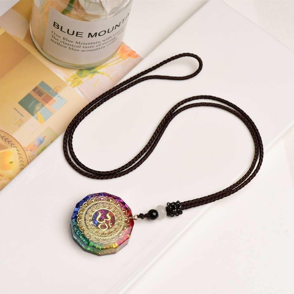 7 Chakra Crystal Orgonite Resin Pendant Necklace Women Men Healing ...
