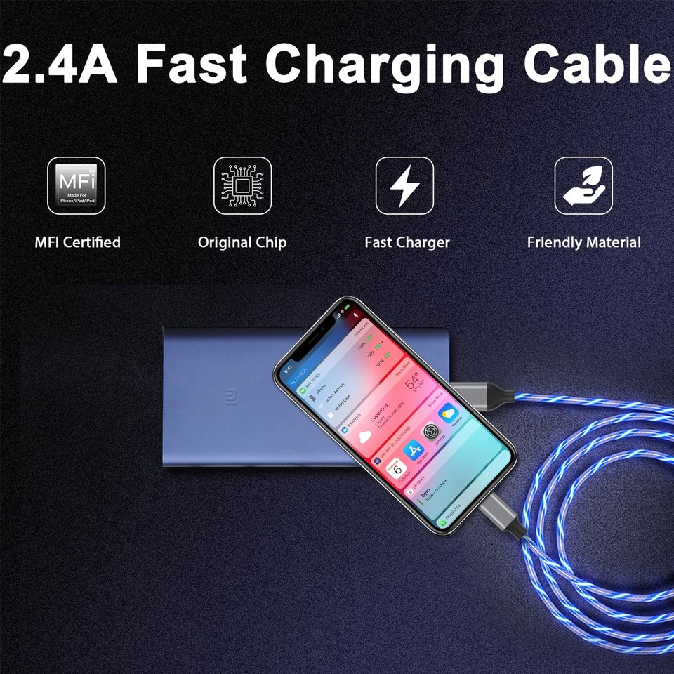 Light Up iPhone Charger Cable LED iPhone Charger Cord Apple MFi ...