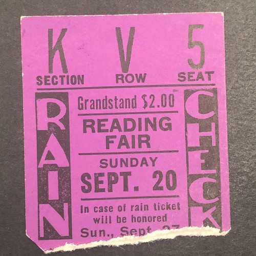 Reading Fair Speedway 1953 Auto Racing Rain Check Ticket Stub Wally ...