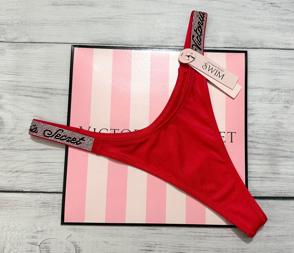 Victoria's Secret Shine Strap SWIM RHINESTONE THONG BIKINI BOTTOM | eBay