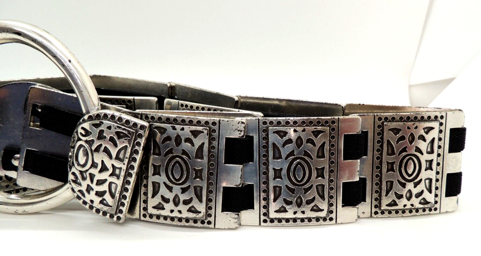 Vintage 70s Waist Belt Etched Silver Tone Elastic Chunky Heavy Detailed ...