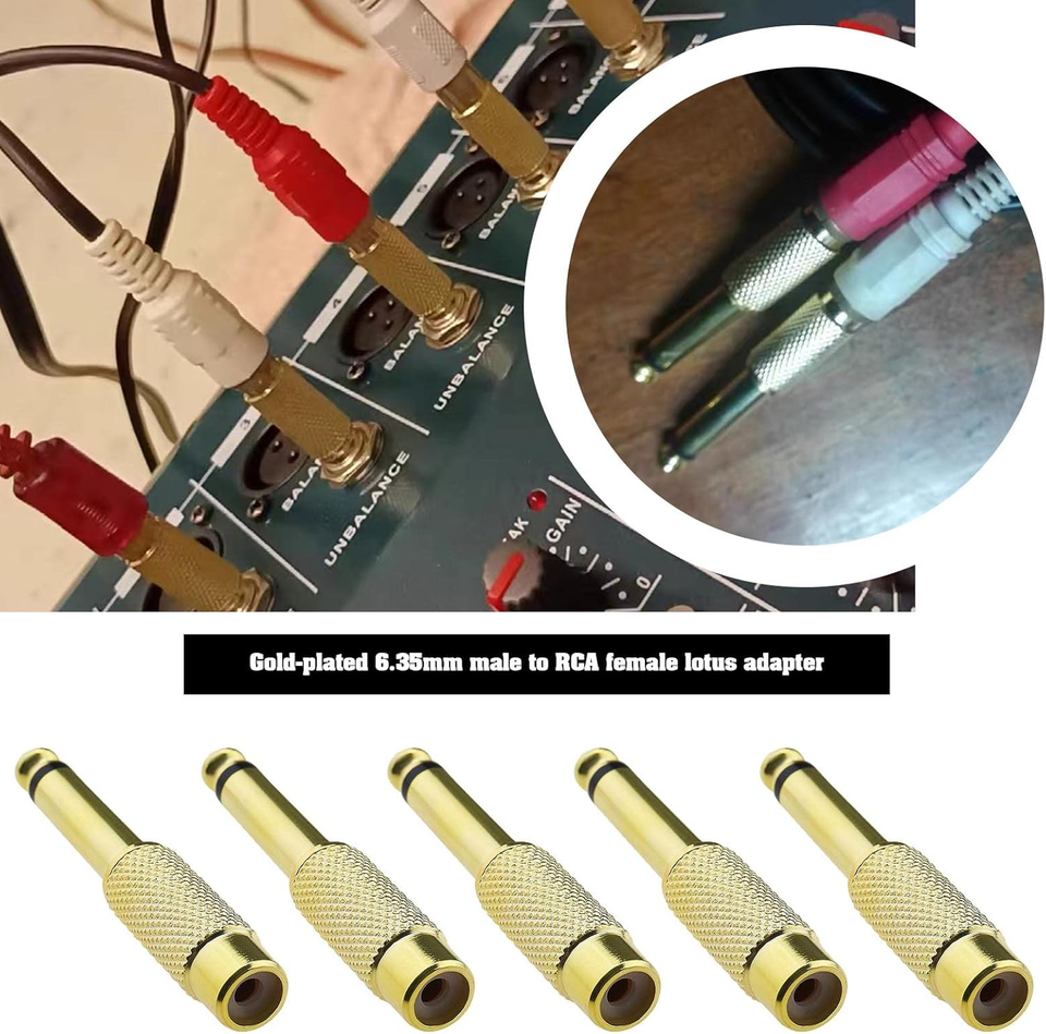 5PCS RCA to 1/4 Inch Adapter Gold Plated RCA Female to 6.35Mm Mono Male ...