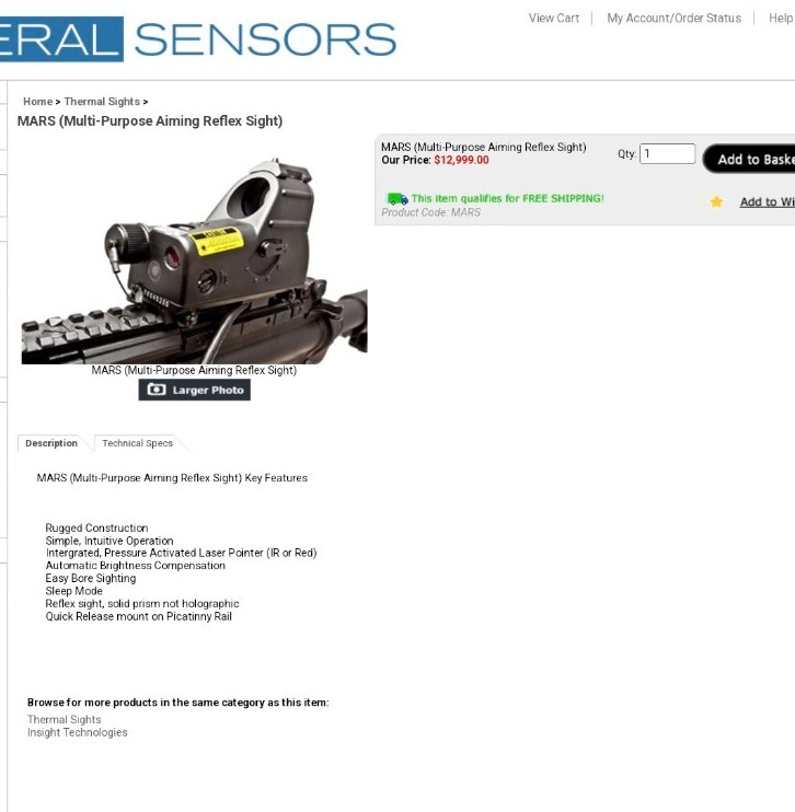 JT Lasers LTD MARS Multi-Purpose Aiming Reflex Sight Israeli Optic ...