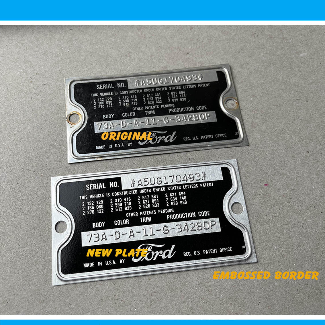 1955 1956 1957 FORD DOOR TRIM CODE OPTION DATA PLATE TAG THUNDERBIRD ...