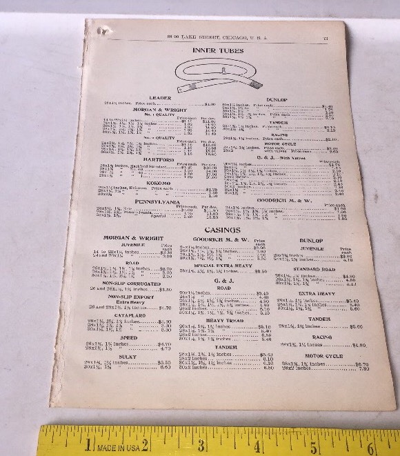1902 Bicycle Catalog Page Illustration w Prices TIRES & TUBES Triumph ...