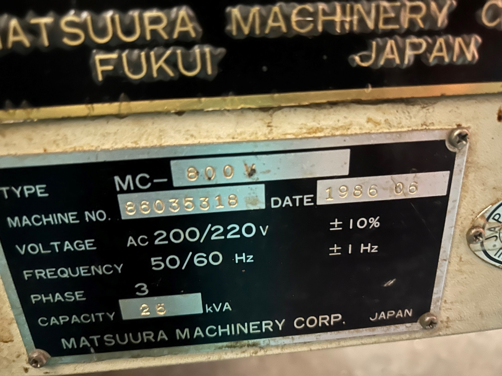 Matsuura MC-800VF CNC Mill w Yasnak MX2 Control New 1986 | eBay