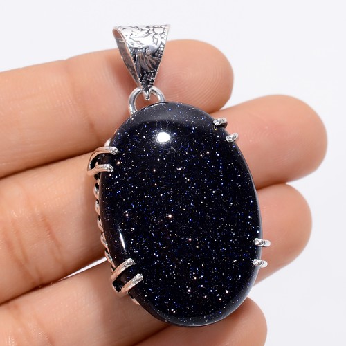 Blue Sandstone Gemstone Fashion Jewelry 925 Silver Pendant 1.7" ARP ...