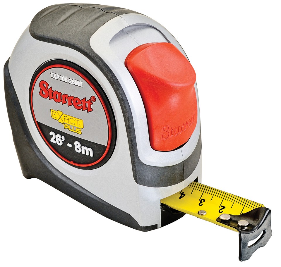 26'/8m English/Metric Tape Measure, Starrett Exact Plus, 1.06"Wide, 1 ...