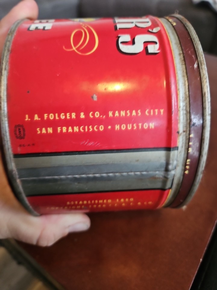 Folgers Vintage Red Metal Coffee Can Tin Regular Grind, 16 oz with Lid ...