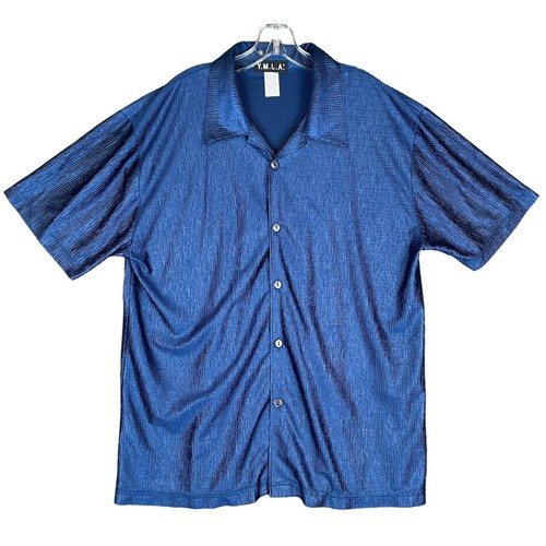 Vintage 70s 80s YMLA Disco Shirt Mens M Blue Short Sleeve Made In USA ...