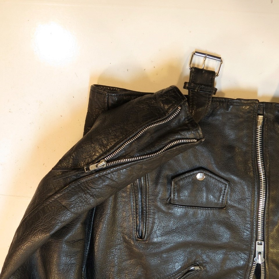 Vintage UNIK LEATHER APPAREL MOTORCYCLE BIKER LEATHER BELTED JACKET Sz ...