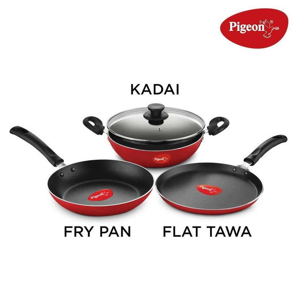Aluminium Non-stick Cookware Set- Tawa Fry Pan Kadai & 4 Kitchen Tools ...