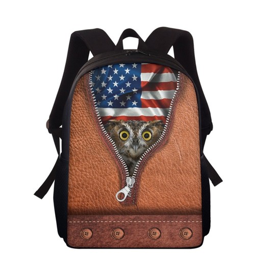 Owl In Leather Bag 15" Backpack Schoolbag Shoulder Satchel Bookbags ...