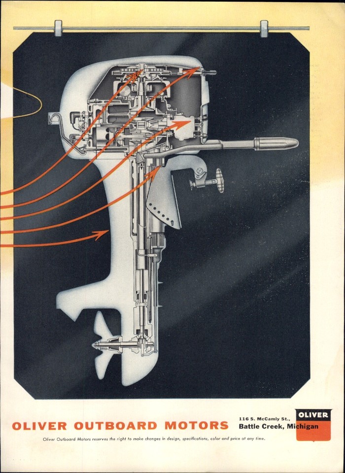 1955 PAPER AD 2 PG COLOR Oliver Outboard Boat Motor Challenger ...