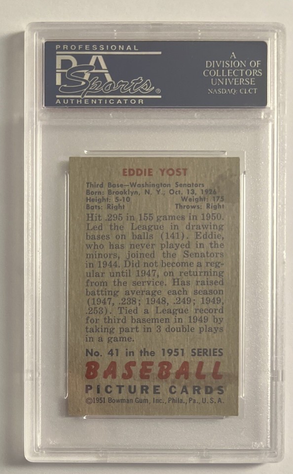 1951 BOWMAN #41 EDDIE YOST PSA 7 ⚾️ WASHINGTON SENATORS! | eBay