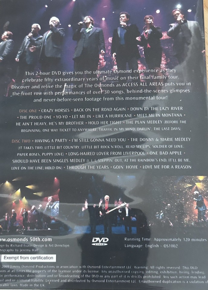 2008- All Access DVD Osmonds Final Uk Tour 2 Disc Set- Osmond Bros ...