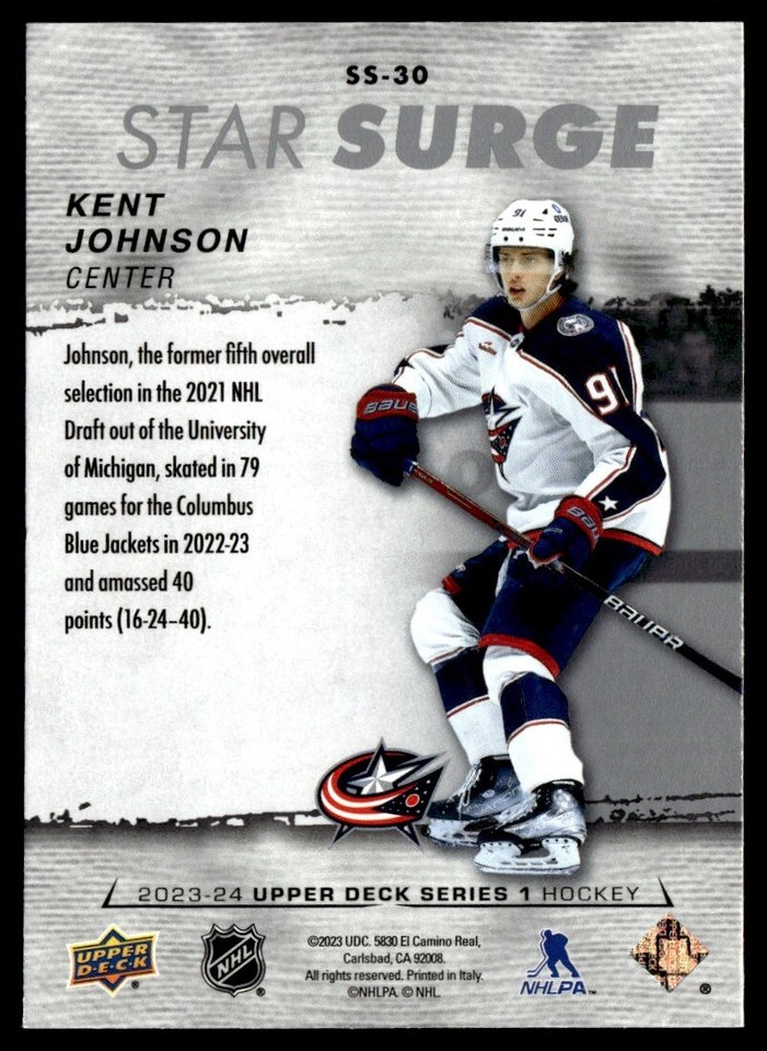 2023-24 Upper Deck Star Surge Kent Johnson Rookie Columbus Blue Jackets ...