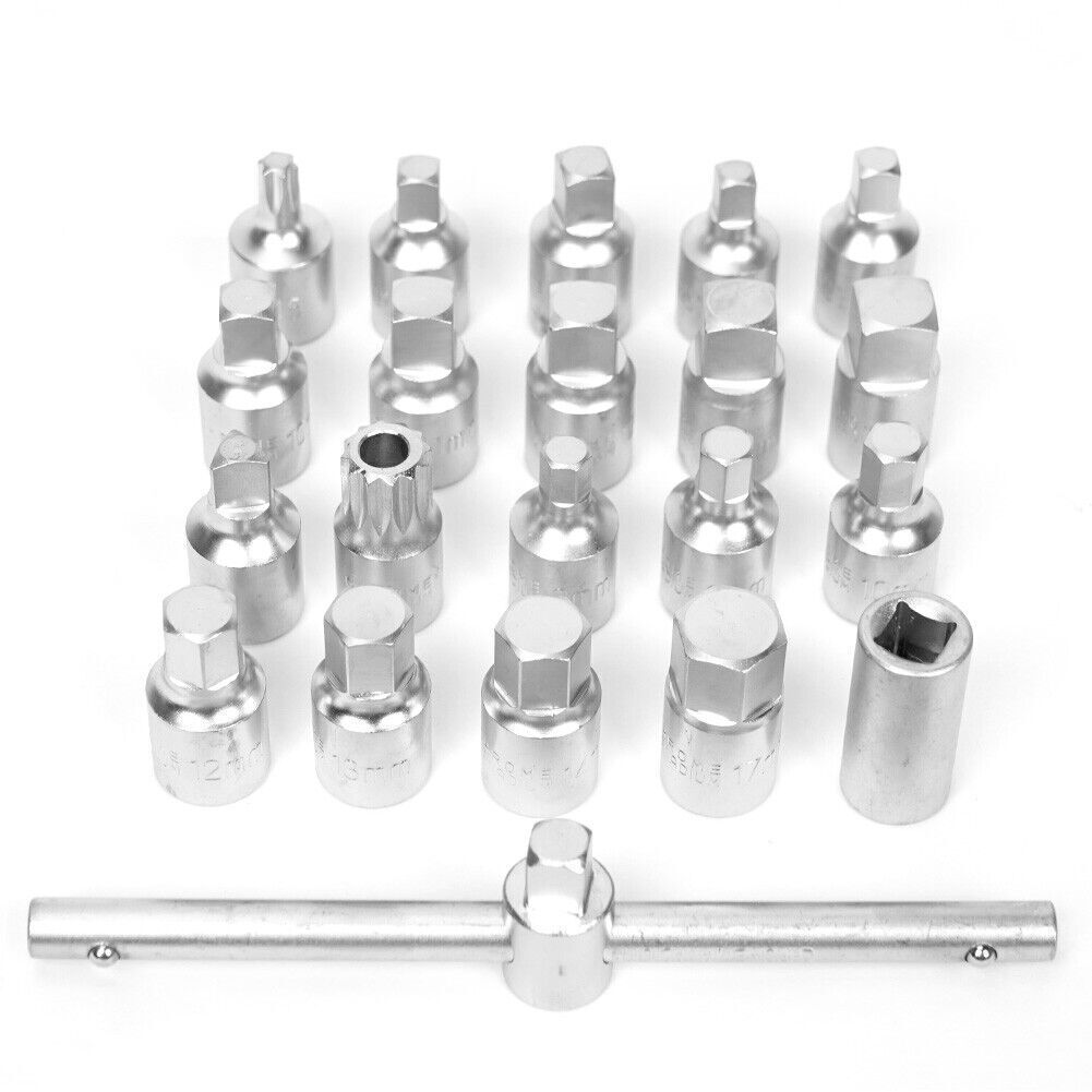 21pcs Oil Drain Sump Plug Key Socket Set Axle Oil Spanner 3/8" Car Van ...